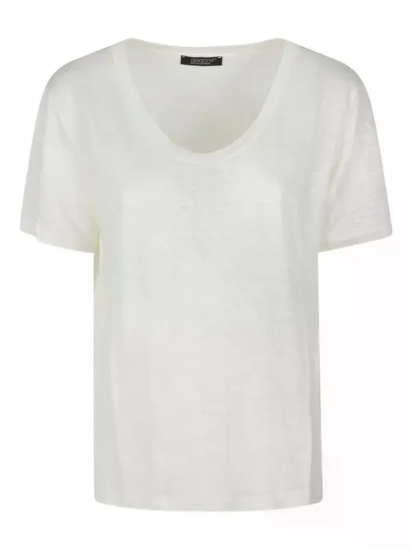 ARAGONA Linen Scoop-neck T-shirt - White