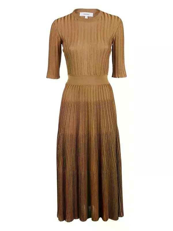 CASASOLA Ribbed Knit Pleated Midi Dress