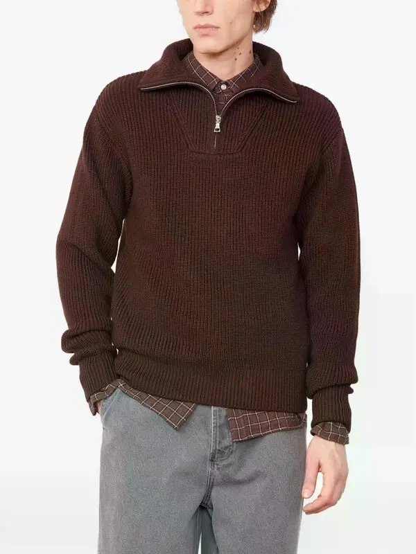 Officine Générale Ribbed Half-zip High-neck Sweater - Brown