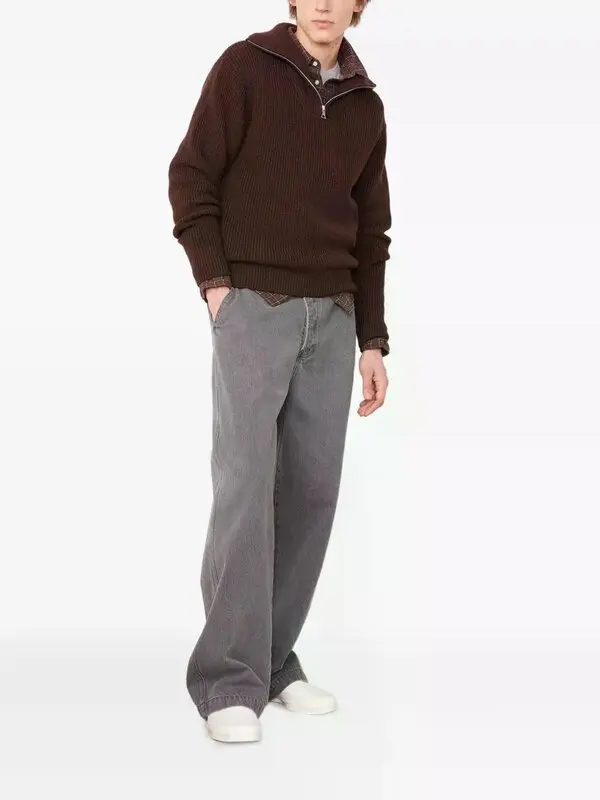 Officine Générale Ribbed Half-zip High-neck Sweater - Brown