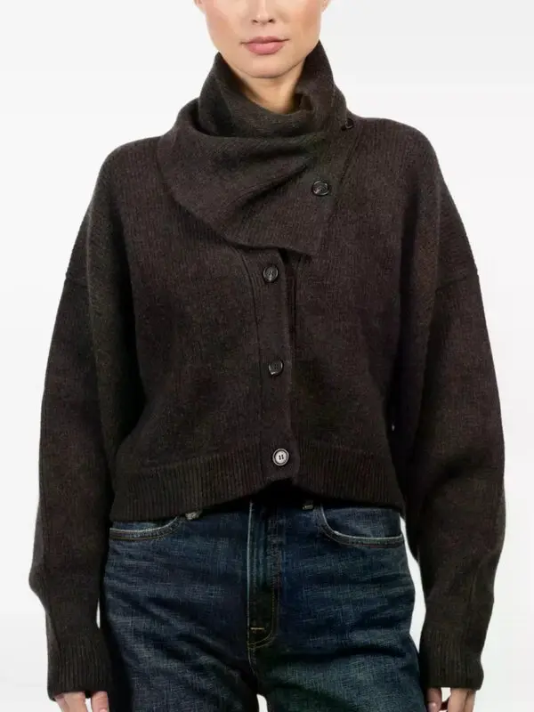 Le Kasha Button-fastening Funnel-neck Cardigan - Brown