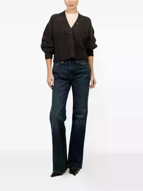 Le Kasha Button-fastening Funnel-neck Cardigan - Brown