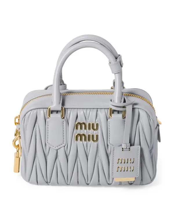 Miu Miu Nappa Leather Matelassé Arcadie Top-handle Bag - Grey
