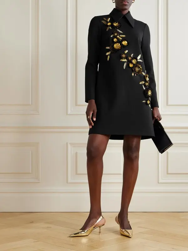 Carolina Herrera Embellished Wool-blend Mini Shirt Dress