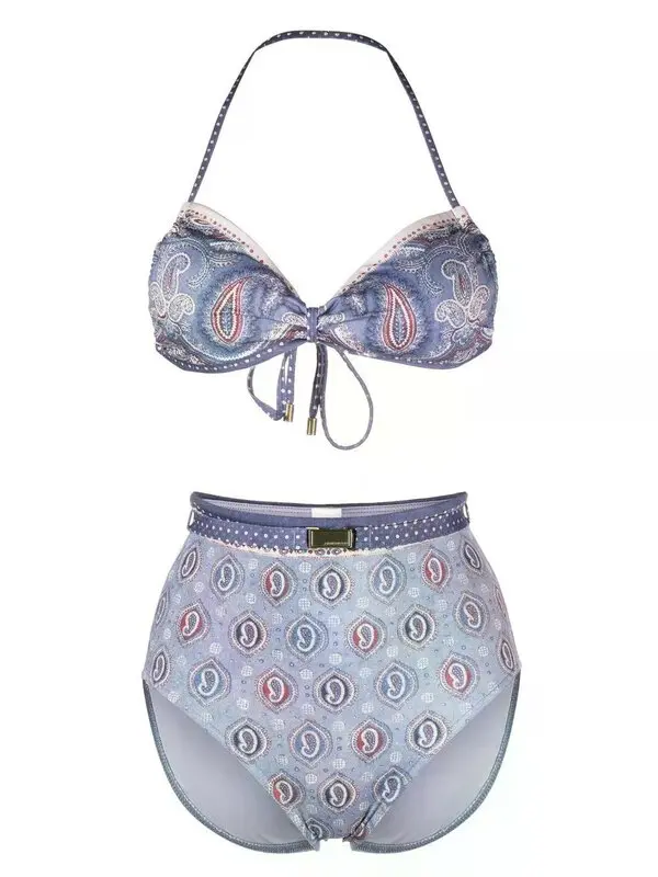 Zimmermann Paisley-print Halterneck Bikini - Blue