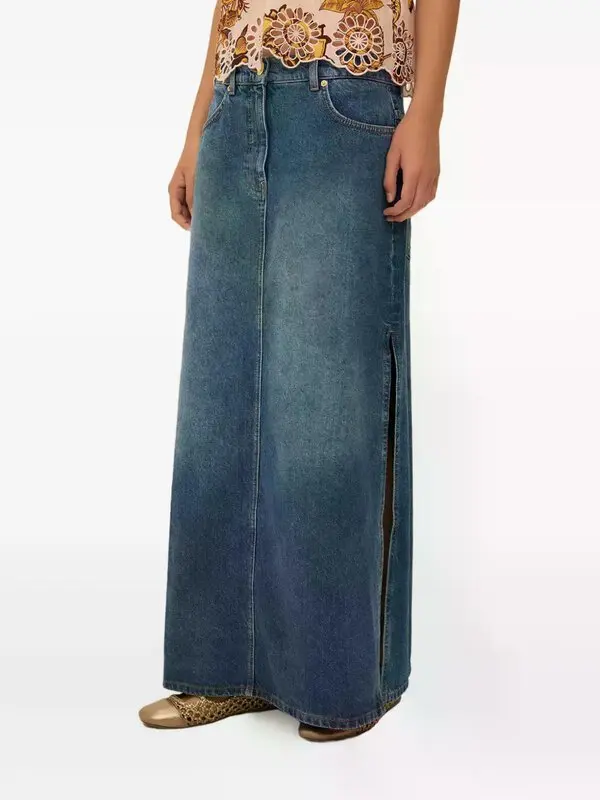 Farm Rio Denim Maxi Skirt With Side Slit
