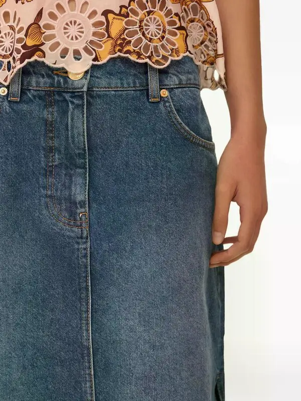 Farm Rio Denim Maxi Skirt With Side Slit