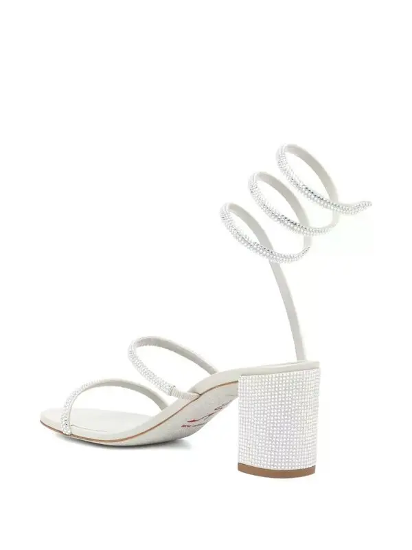 Rene Caovilla Silver Embellished Block Heel Sandals
