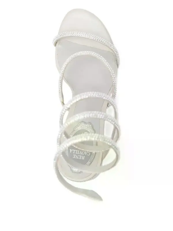 Rene Caovilla Silver Embellished Block Heel Sandals