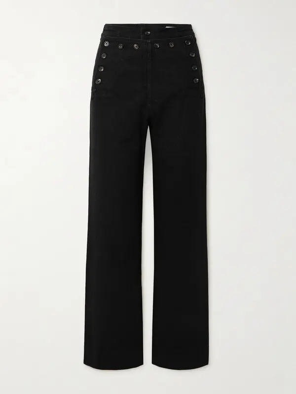 BODE Button-embellished High-rise Straight-leg Jeans - Black