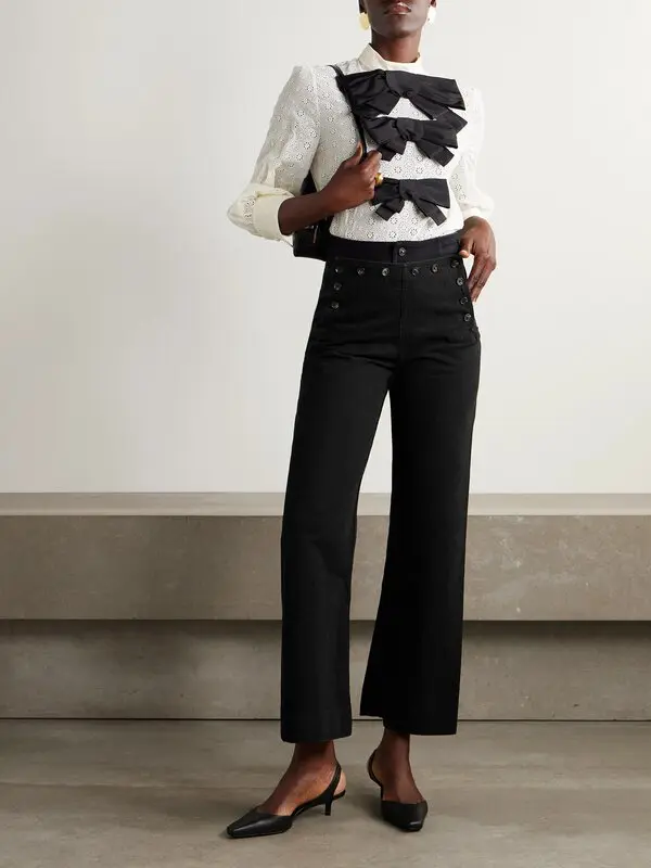 BODE Button-embellished High-rise Straight-leg Jeans - Black