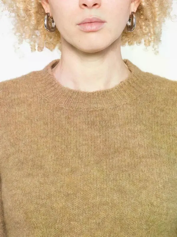 AMI Paris Camel Brown Round Neck Puff Sleeve Sweater