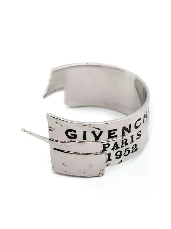 Givenchy Logo Engraved Hoop Earrings - Silver