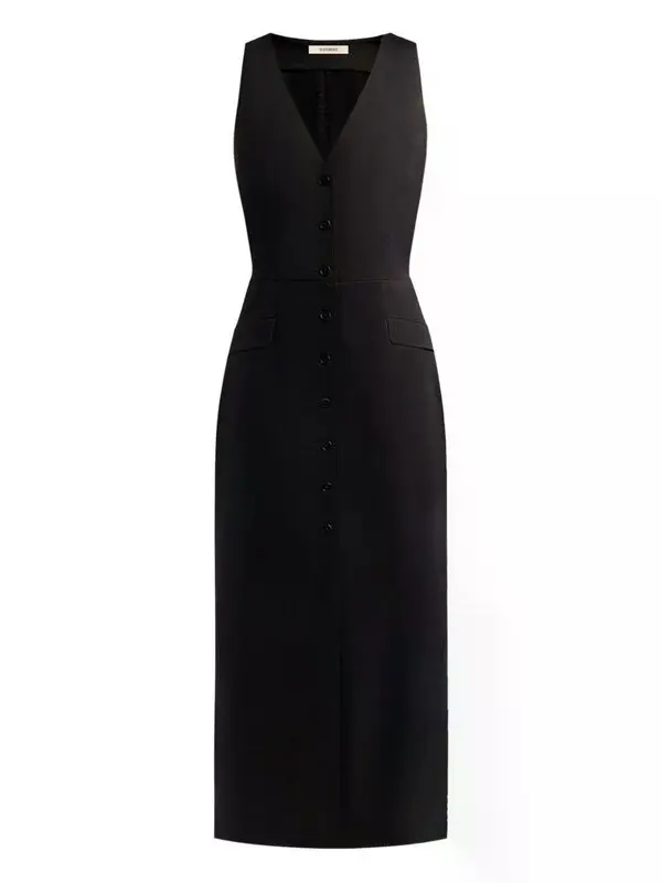 12 STOREEZ Sleeveless V-neck Button-fastening Maxi Dress - Black