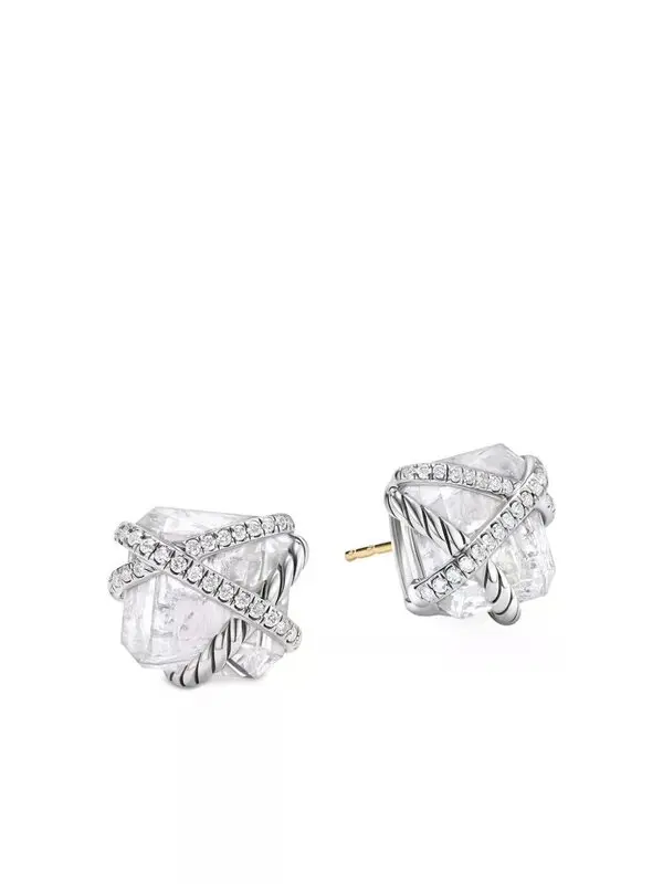 David Yurman Sterling Silver Cable Wrap Diamond Stud Earrings - White