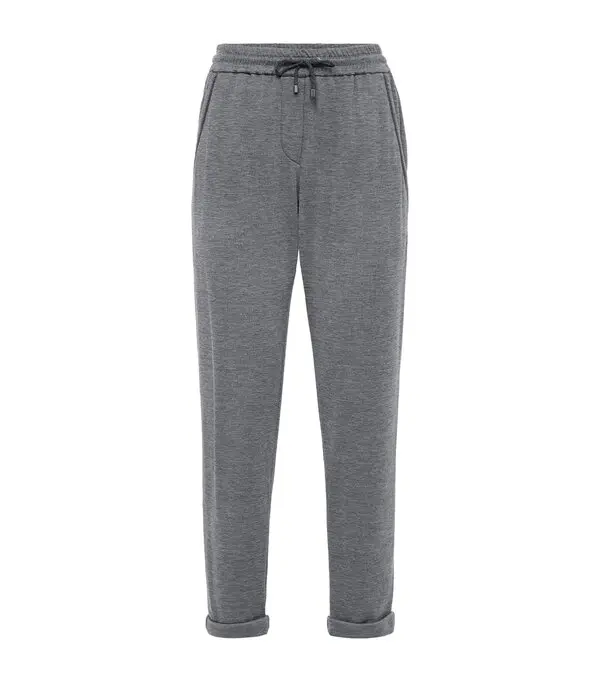 Brunello Cucinelli Cotton-silk French Terry Drawstring Sweatpants - Grey