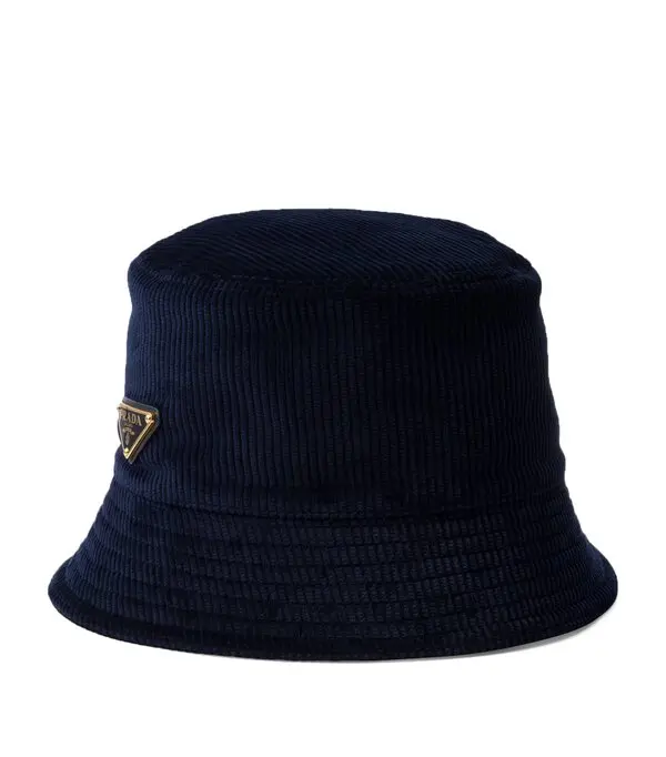 Prada Corduroy Bucket Hat - Blue