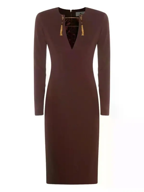 Elisabetta Franchi Tasseled V-neck Dress - Red