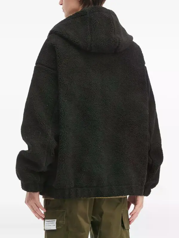 FINGERCROXX Embroidered Fleece Hooded Jacket - Black