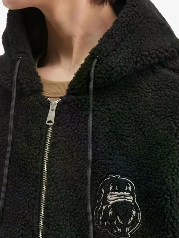 FINGERCROXX Embroidered Fleece Hooded Jacket - Black