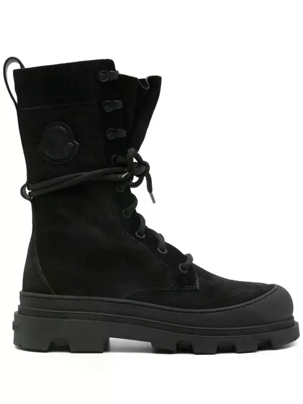 Moncler Vera Lace-up Boots With Logo Patch - Black