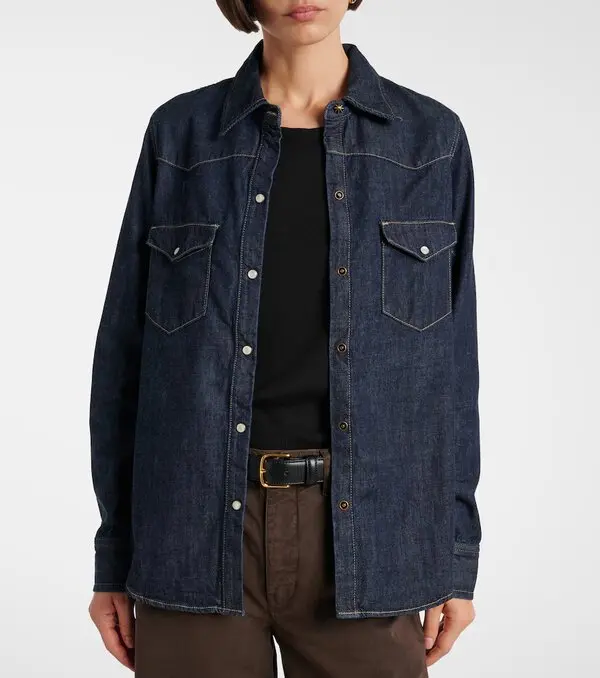 NILI LOTAN Travis Denim Shirt In Indigo Rinse