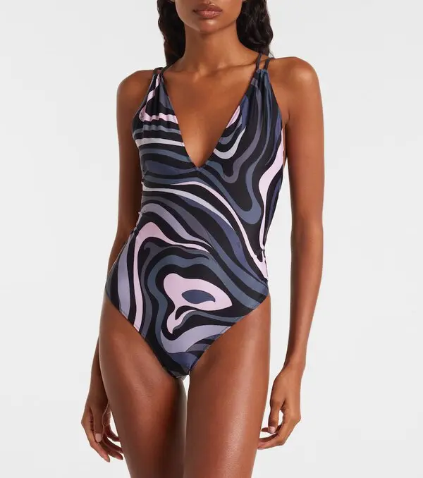 Emilio Pucci Marmo V-neck One Piece Swimsuit - Multicoloured
