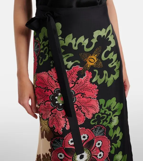 La DoubleJ Floral Silk Twill Wrap Skirt