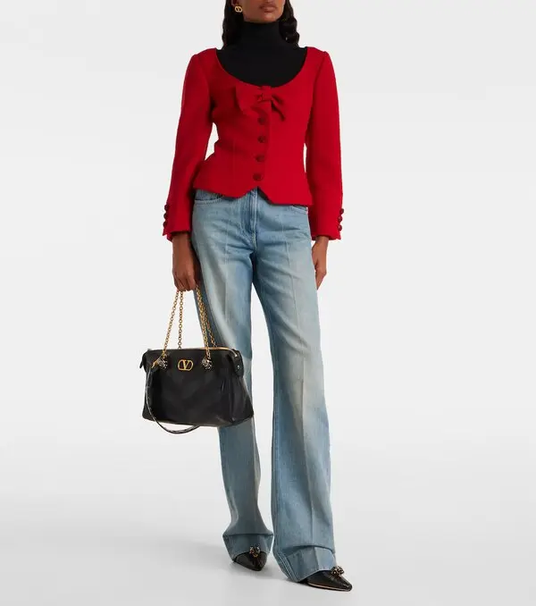 Valentino Garavani Cropped Wool-blend Tweed Jacket With Bow Detail