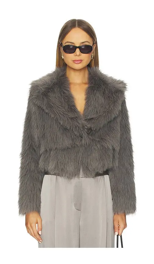 THE SEI Faux Fur Bomber Jacket - Grey