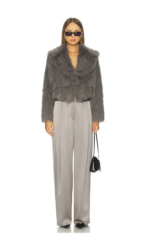 THE SEI Faux Fur Bomber Jacket - Grey