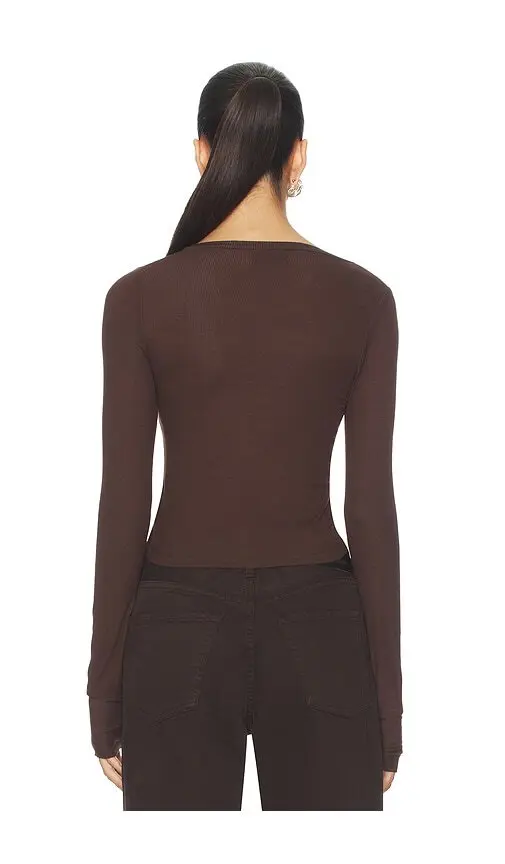 Michael Lauren Long Sleeve Snap Front Ribbed Tee - Brown