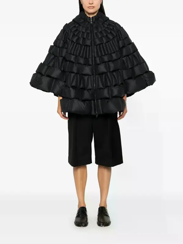RAXXY Padded Down Cape With 3d Weave Detail - Black