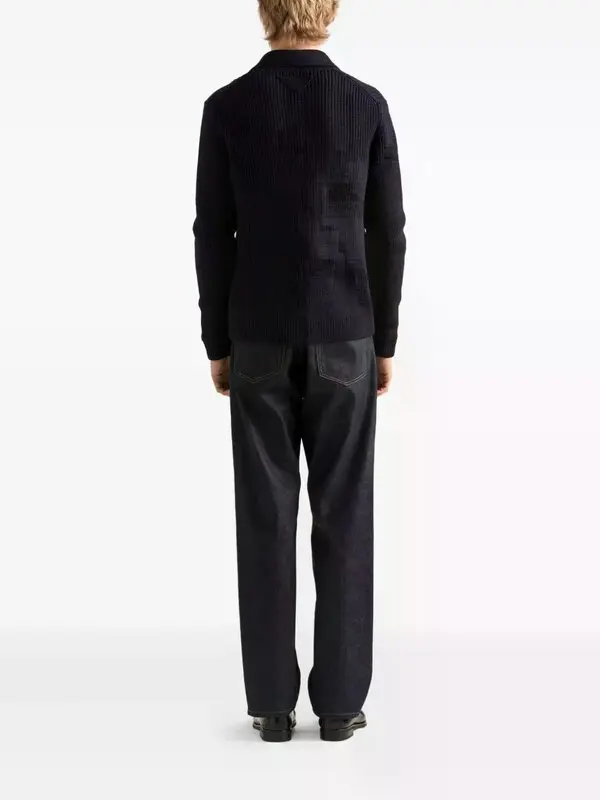 Prada Ribbed Knit Cardigan With Flap Pockets