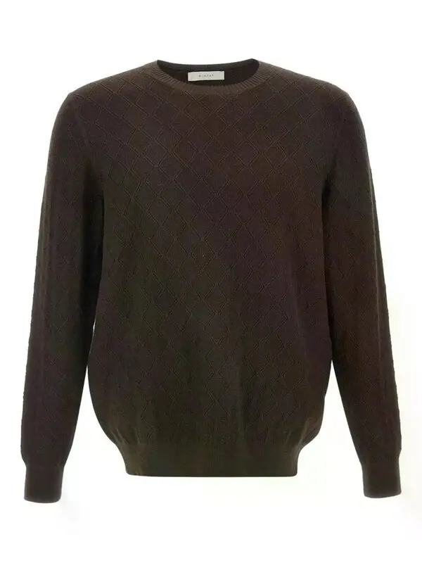 DIKTAT Diamond Pattern Crew Neck Sweater - Brown
