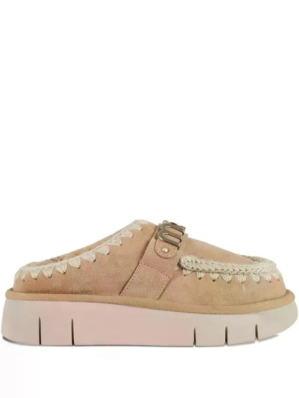 Mou Bounce Sheepskin Mules With Shearling Trim - Neutrals
