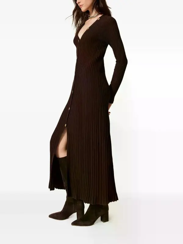 TWINSET Rib-knit Button-front Cardigan Dress - Brown