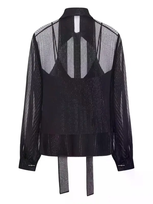 Max Mara Striped Silk Chiffon Shirt With Tie Detail - Black