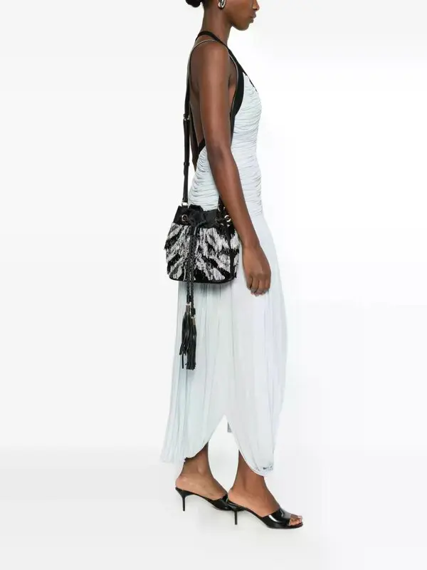 Emilio Pucci Beaded Fringe Bucket Bag - Black