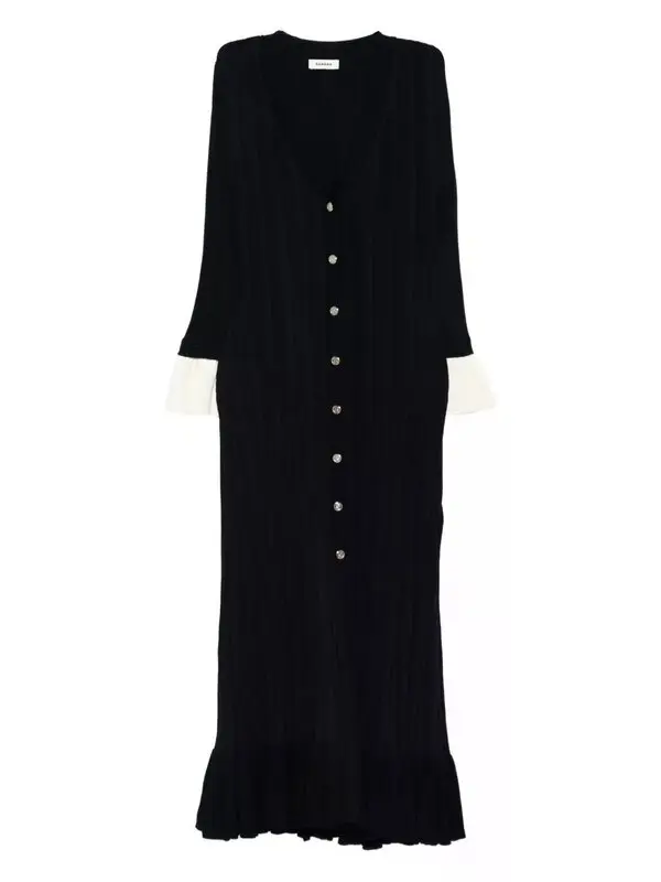 Sandro Two-tone Knit Midi Dress With Ruffled Accents - Blue