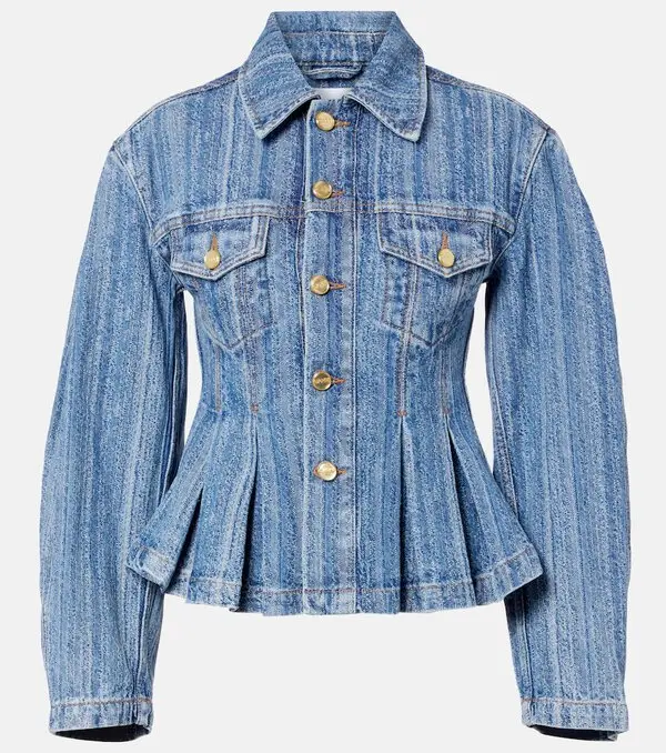 GANNI Peplum Denim Jacket In Mid Stone - Blue