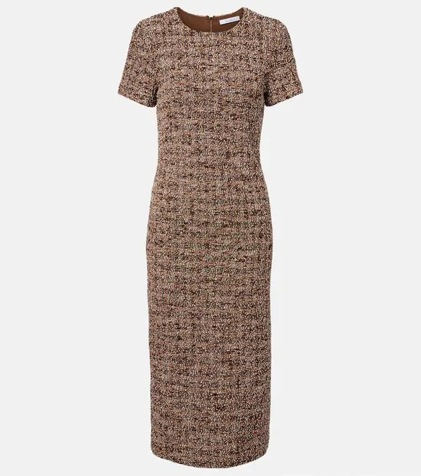 Max Mara Giugno Cotton And Wool-blend Midi Dress - Brown