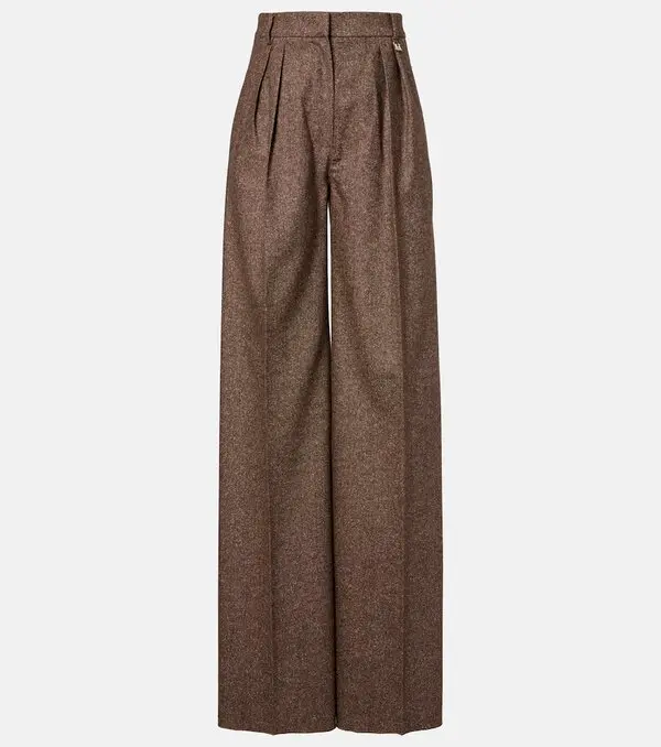 Max Mara Brava Wool And Silk-blend Wide-leg Trousers - Brown