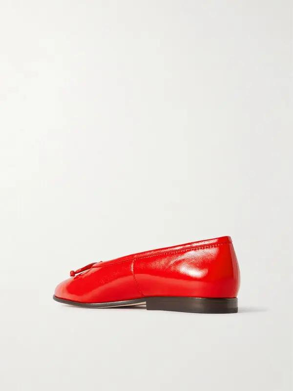LOEFFLER RANDALL Noelle Patent Leather Ballet Flats With Bow Detailing - Red