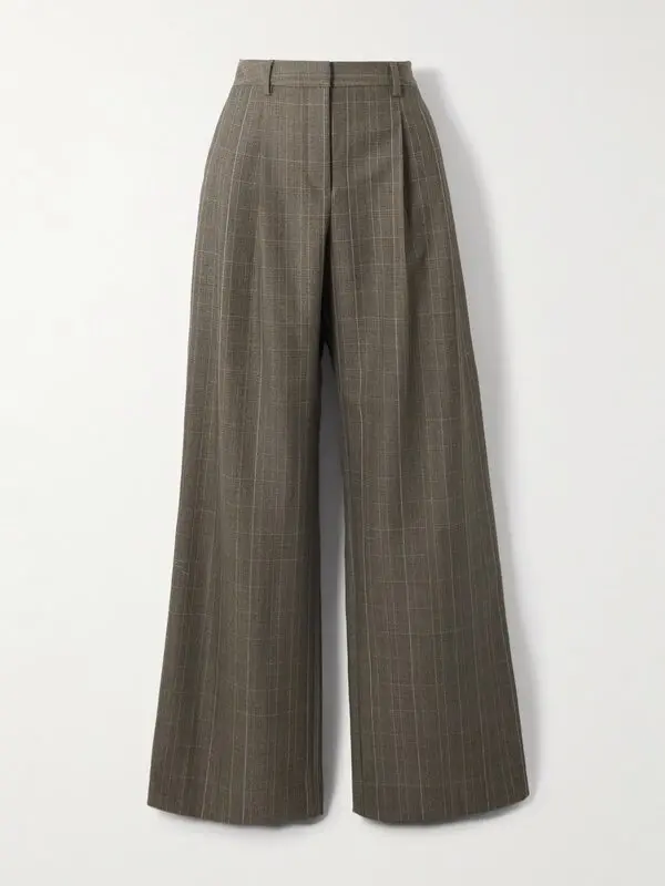 TWP Sulli Pleated Checked Wool Wide-leg Trousers