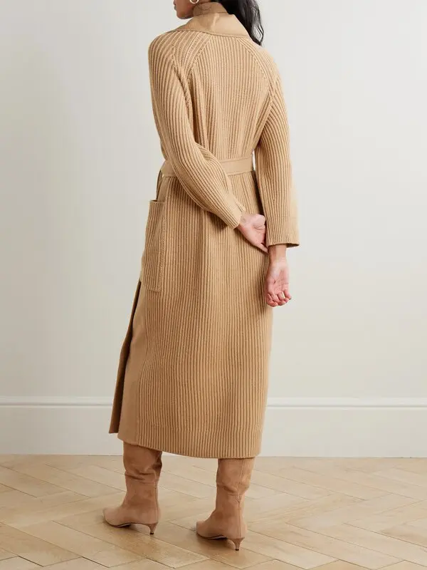 Max Mara Berard Camel Hair And Ribbed Wool Blend Coat - Brown