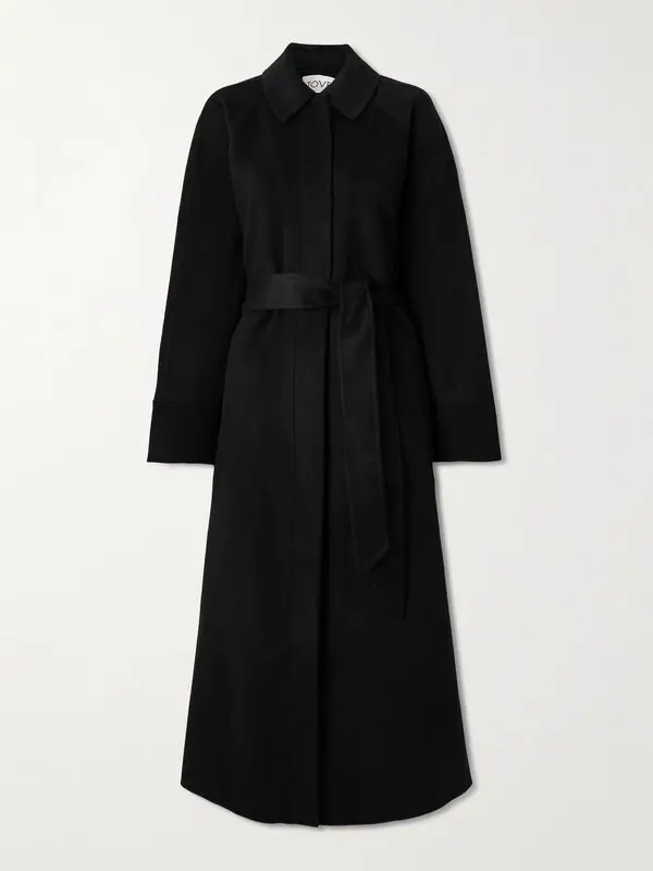 Tove Yoonmi Belted Brushed Wool-blend Coat - Black