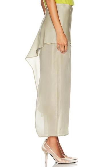 HELSA The Silk Gazar Skirt With Drape - Stone