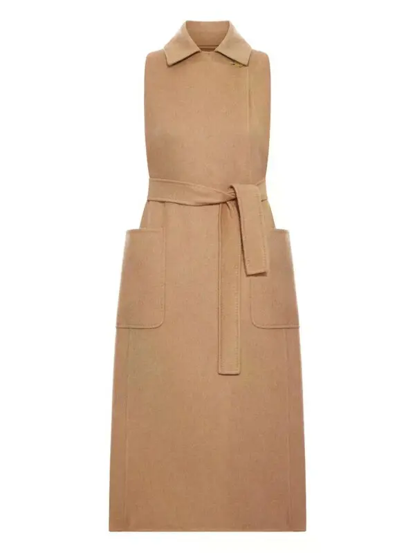 Max Mara Belted Patch-pocket Sleeveless Coat - Brown