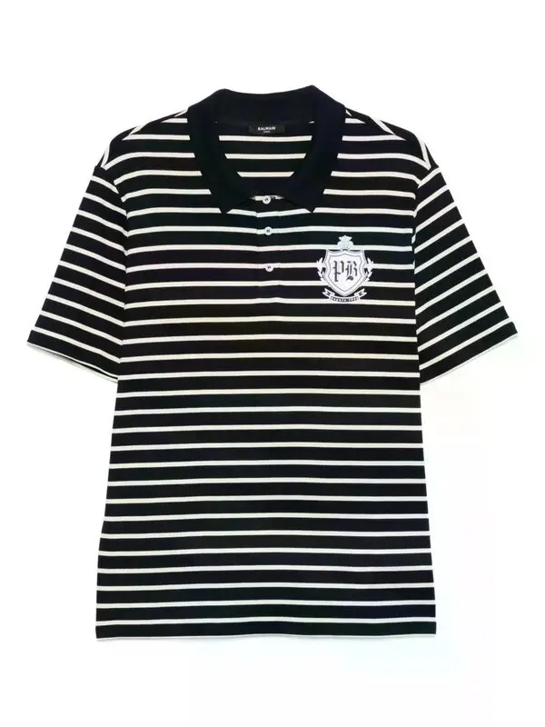 Balmain Striped-pattern Short-sleeve Polo Shirt